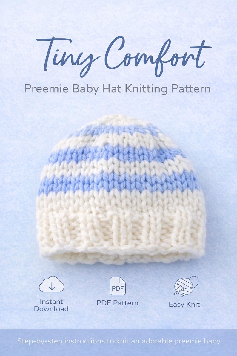 Preemie Baby Hat Knitting Pattern, Beginner Friendly Beanie (digital ...
