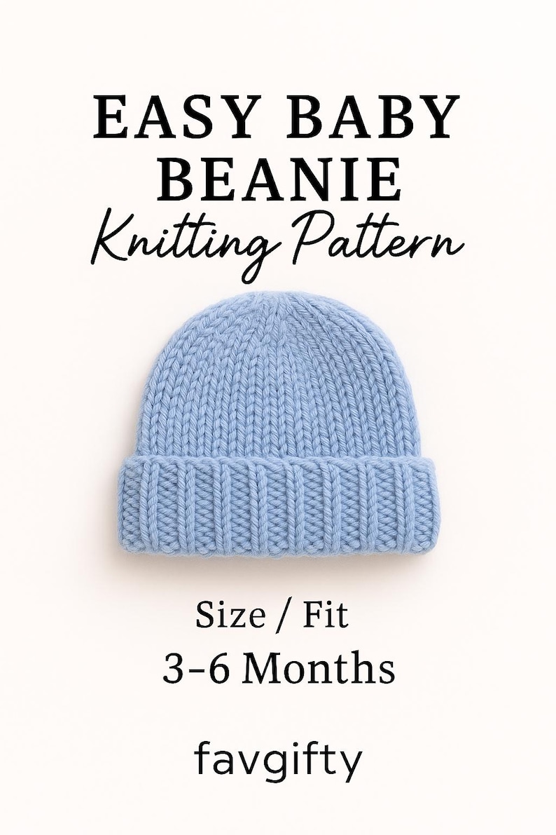Easy Knit Baby Beanie Pattern: Beginner Baby Hat (PDF Download 3-6 ...
