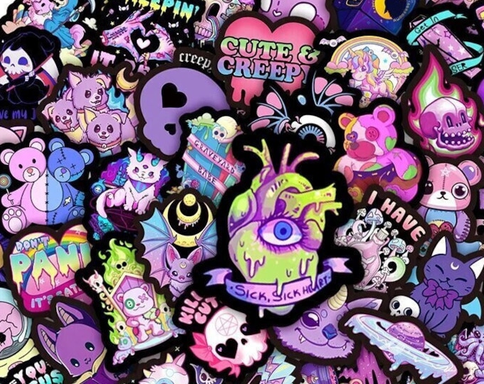50 Pcs Cute Pastel Gothic Horror Stickers for Scrapbooking, Witch ...