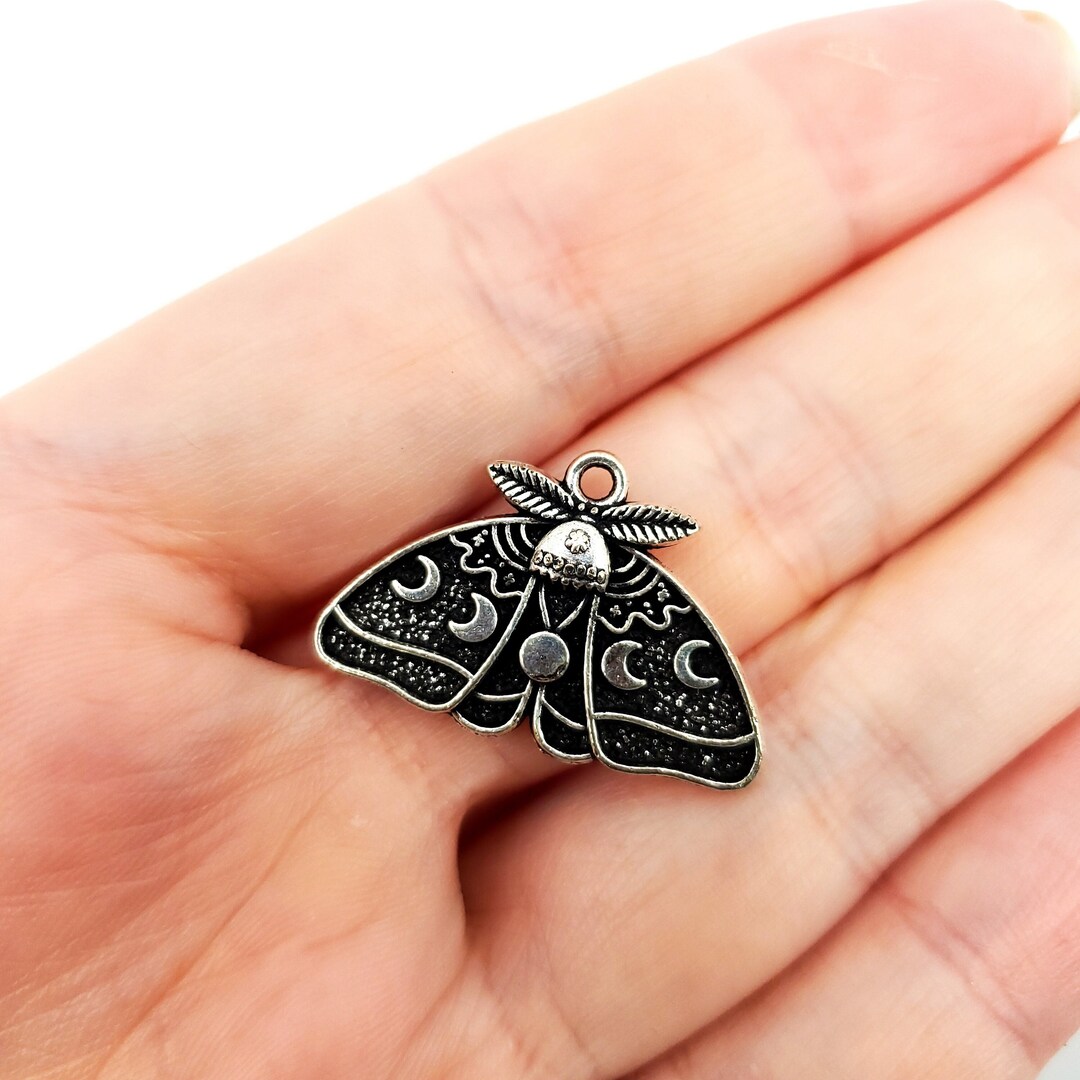 Set of 5 Lunar Moth Charms - Gothic Moon Phase Charms - Bug or ...