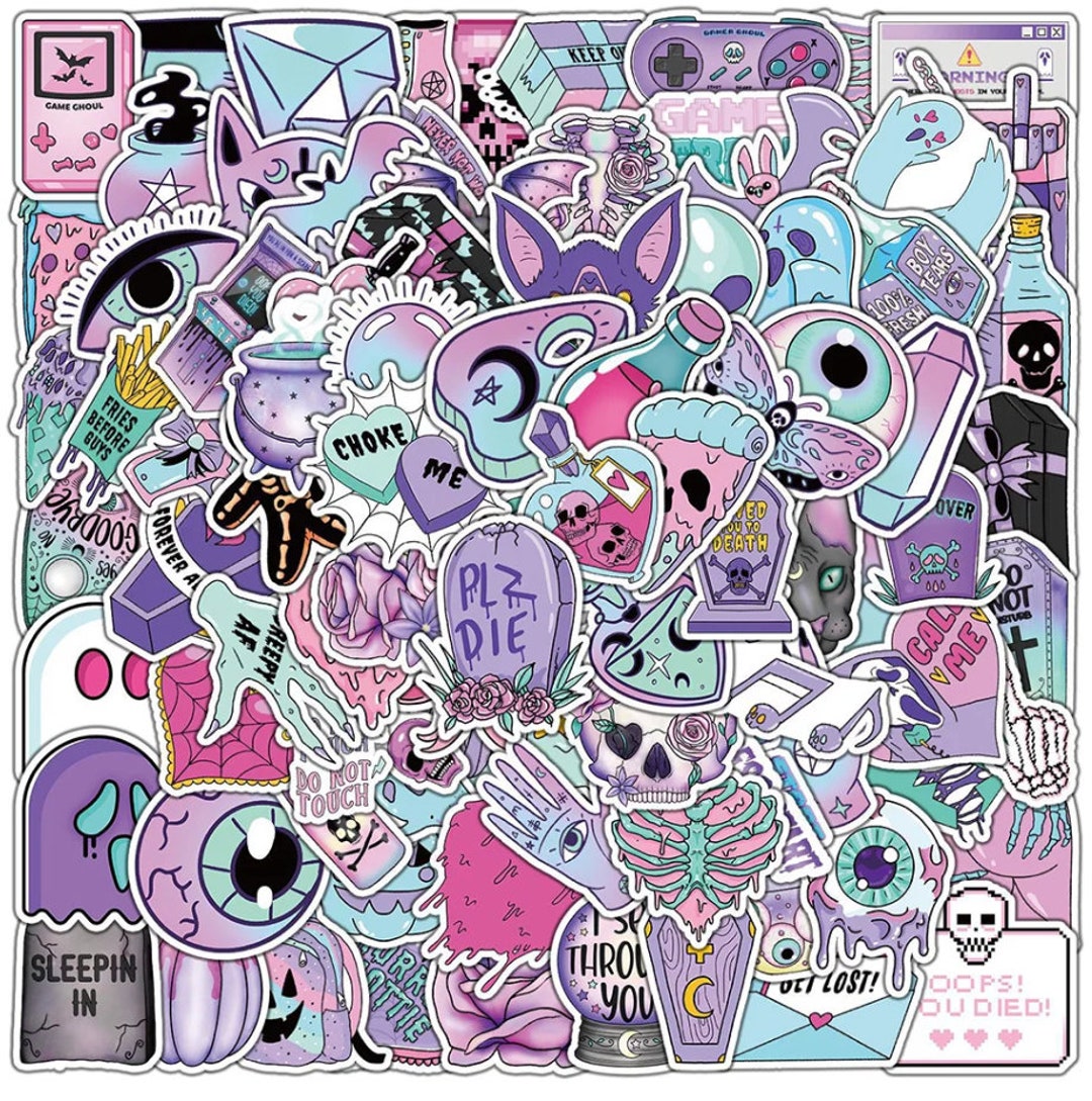 50 Pcs Cartoon Horrible Gothic Gamer Stickers for Scrapbooking, Witch ...