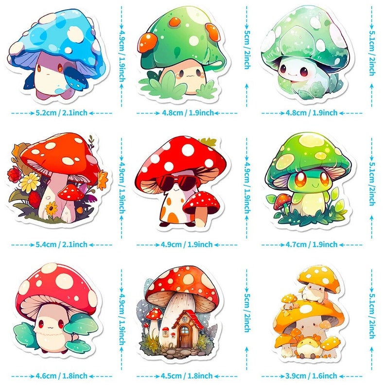 50 Pcs Kawaii Mushroom Stickers, Waterproof Cottagecore Decals - Etsy