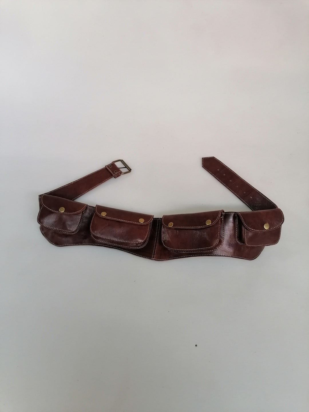 Leather Utility Belt, Unisex Pocket Belt, Brown Leather Festival Belt ...