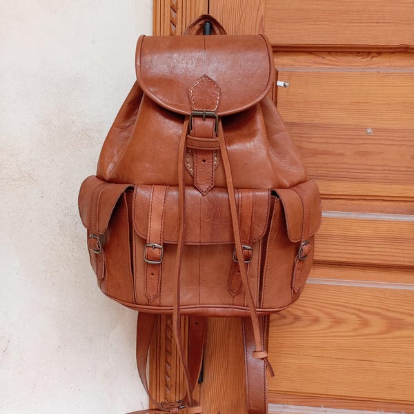 Boho Leather Backpack - Etsy