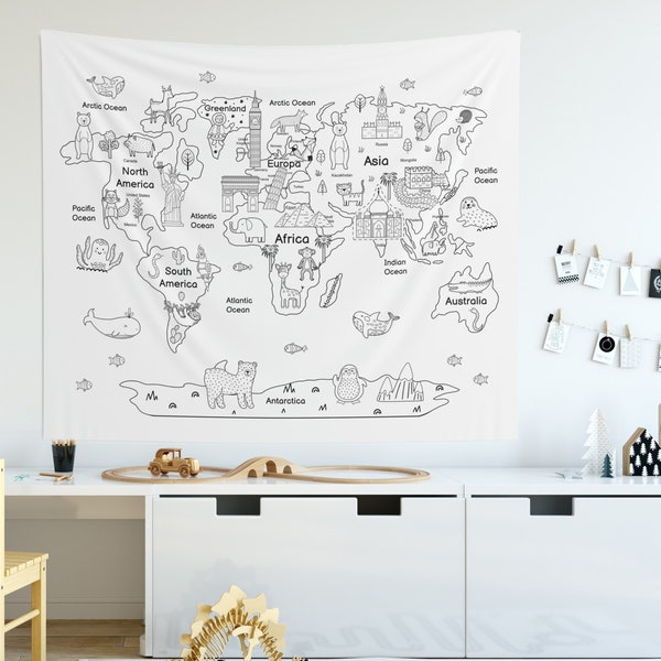 World Map Fabric - Etsy