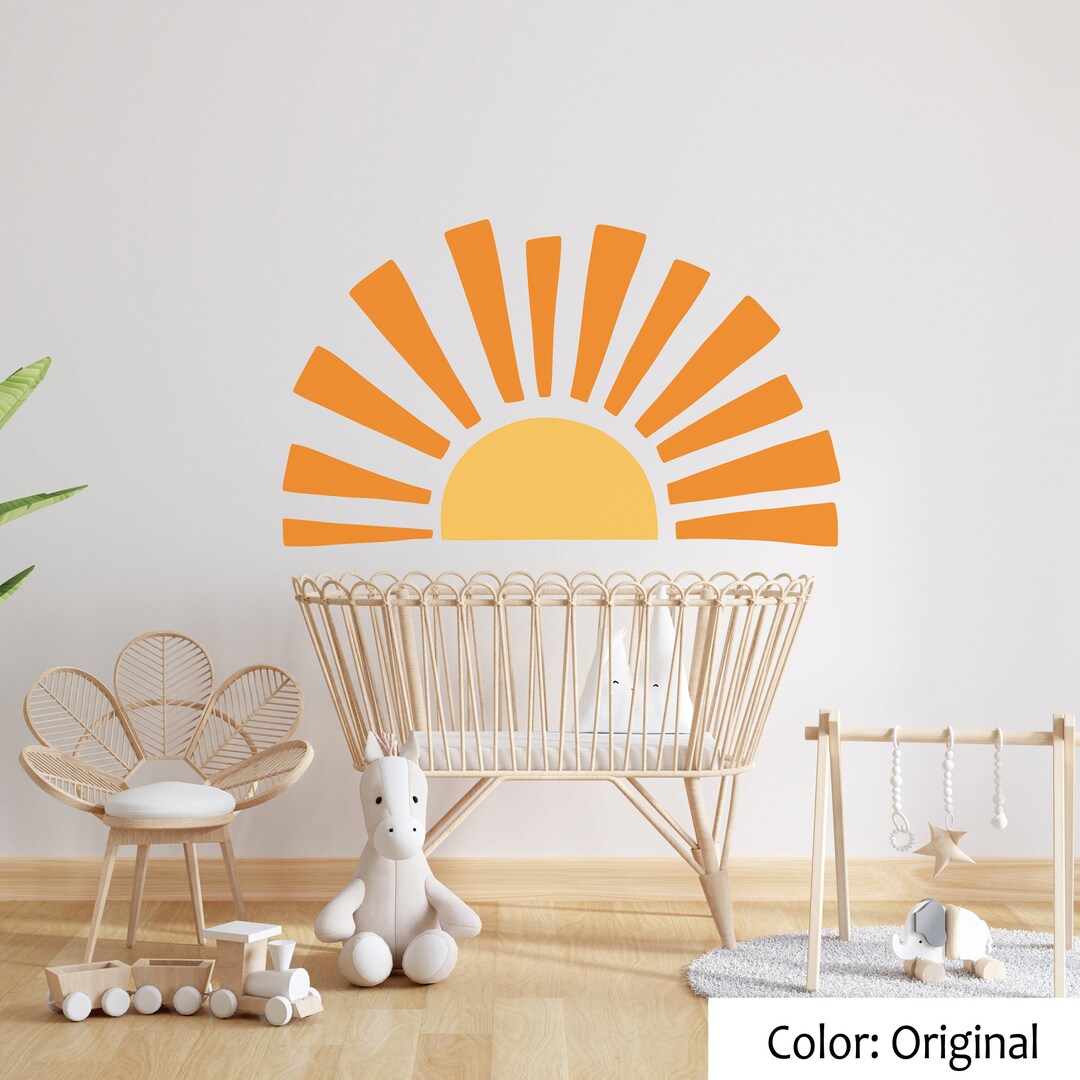 Half Sun Wall Decal , Kids Sun Wall Sticker, Nursery Watercolor Rising ...