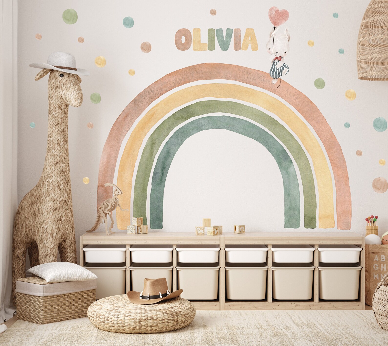 Rainbow Wall Decal Kids Big Pastel Rainbow Sticker With Name - Etsy