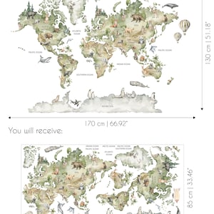 World Map Wall Decal, Animal World Map Decal, Kids World Map Decal ...