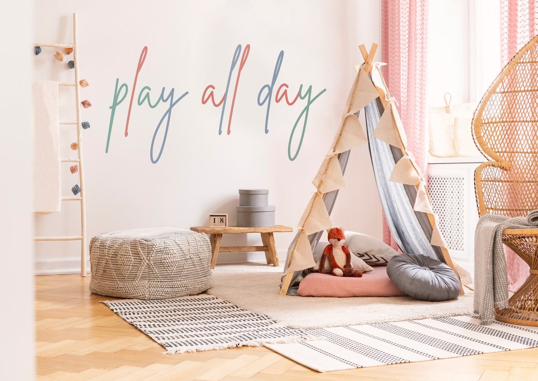 Playroom Vinyl Decal, Kids Play All Day Sign, Nursery Wall Letters ...
