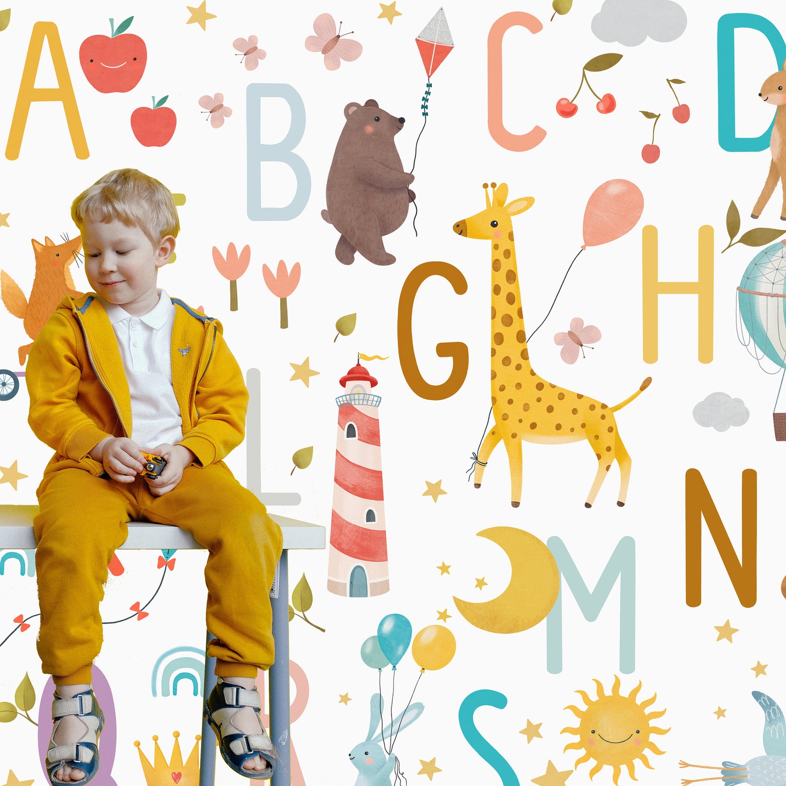 Playroom Wallpaper, Nursery Alphabet Wallpaper, Educational Kids Wall ...