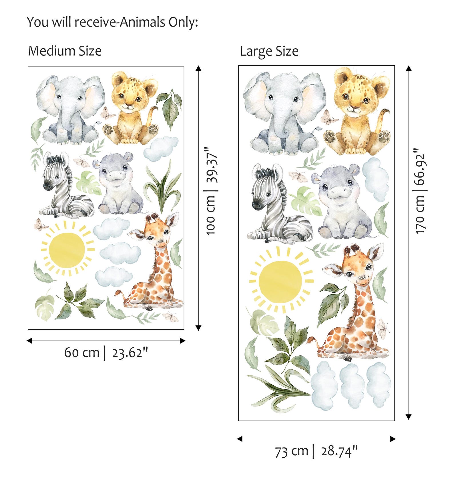 XL Safari Wall Sticker Set for Kids, Safari Animals, Wall Decal, Africa ...