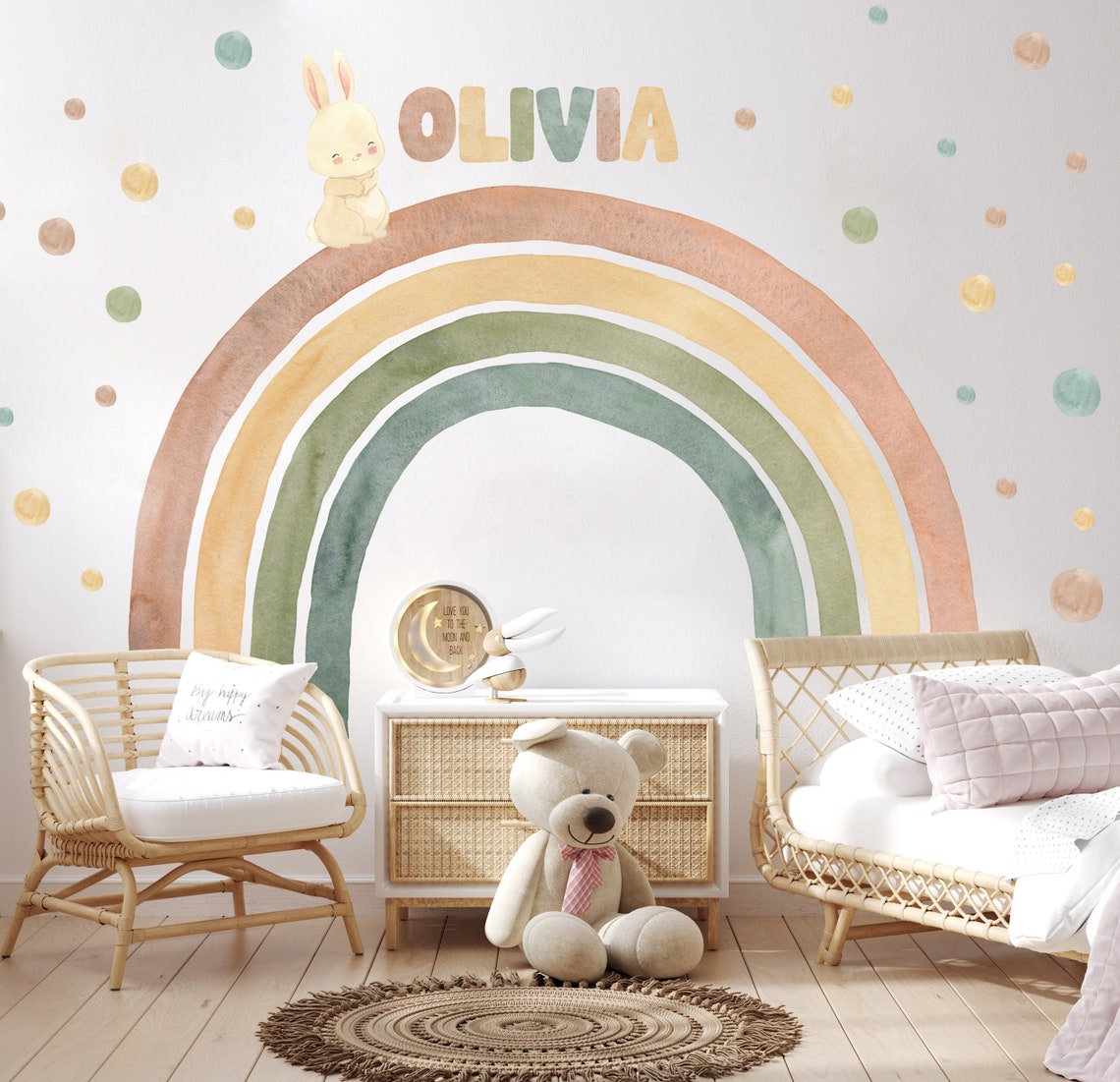 Rainbow Wall Decal Kids Big Pastel Rainbow Sticker With Name - Etsy