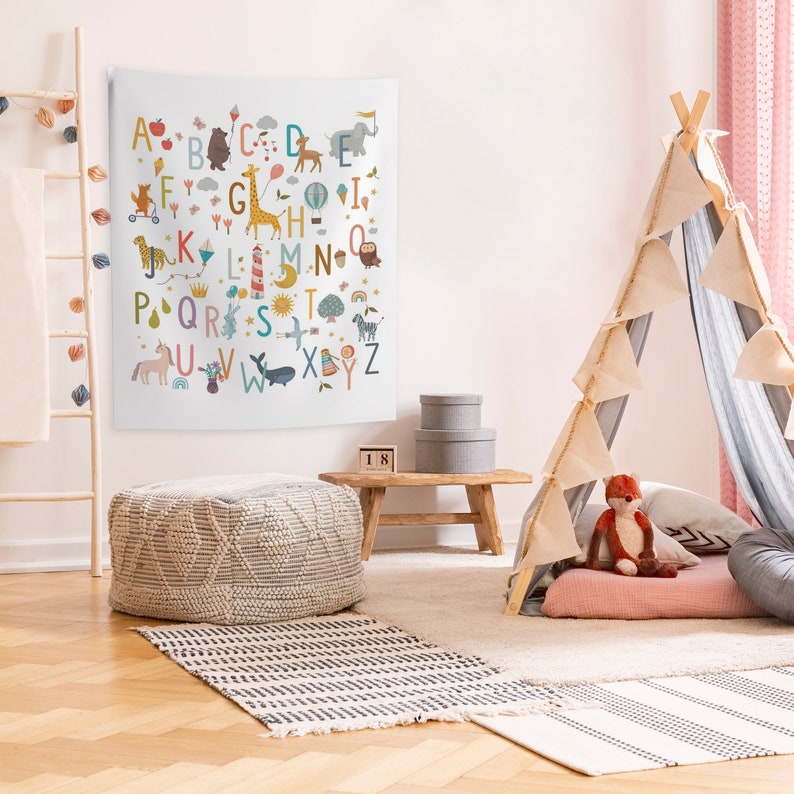 Animal Alphabet Tapestry: Boho Nursery Classroom Decor - Etsy