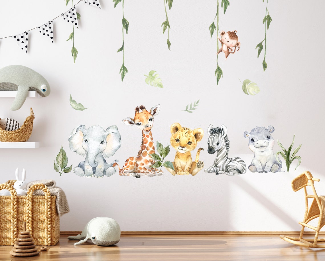 XL Safari Wall Sticker Set for Kids, Safari Animals, Wall Decal, Africa ...