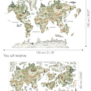World Map Decal, Kids Animal World Map, World Map Decal Kids, Nursery ...