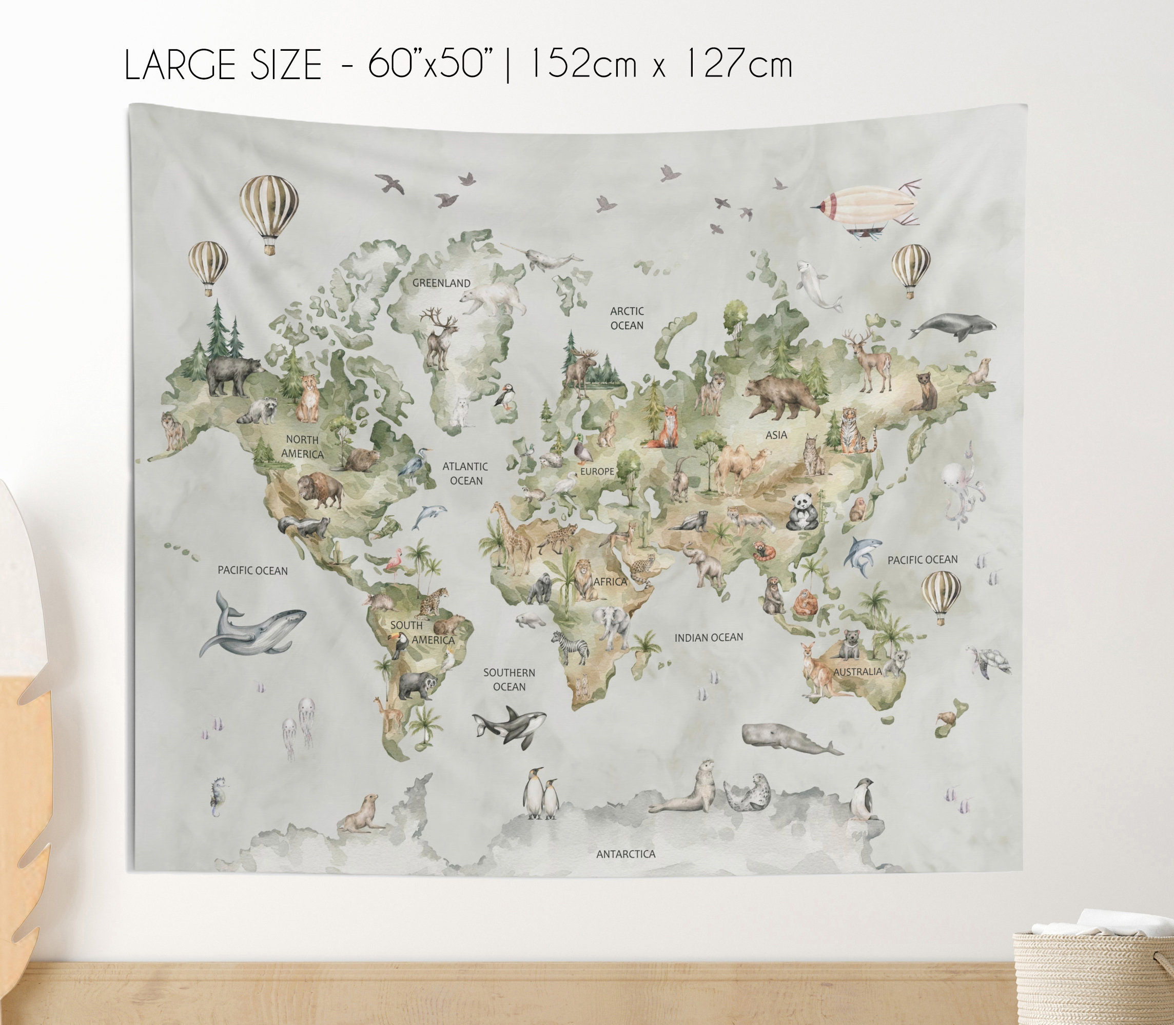 World Maps For Wall Wheatwin Playroom Decor, World Map Banner For Kids ...