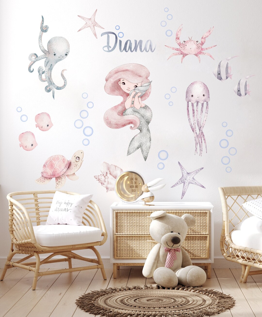 Mermaid Wall Decal, Under the Sea Nursery Stickers, Ocean Kids ...