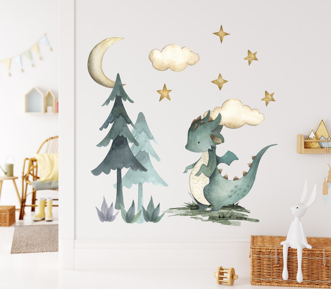 Baby Dragon Nursery Wall Decal , Kids Fairy Tale Stickers , Dragon ...