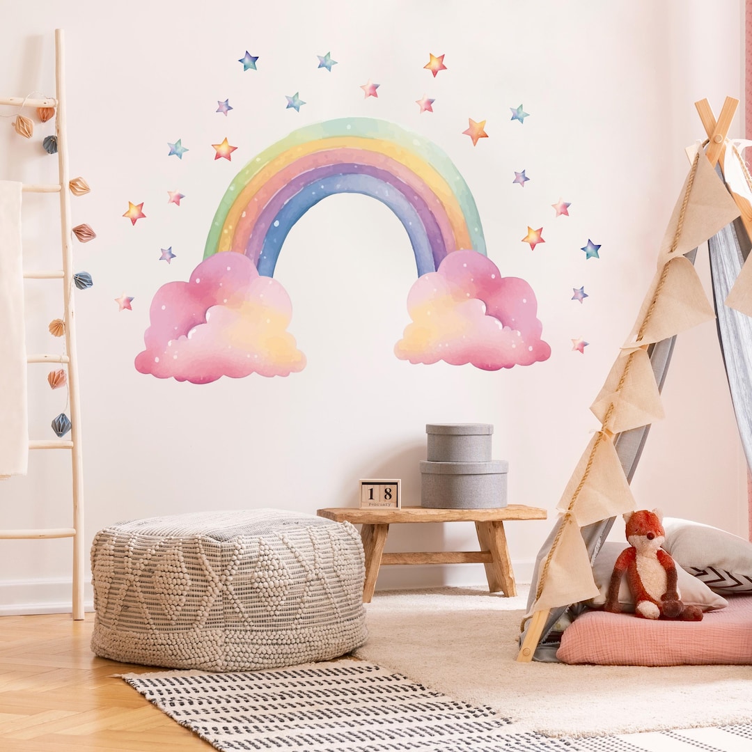 Pastel Rainbow Wall Decal: Boho Nursery Watercolor Stickers - Etsy