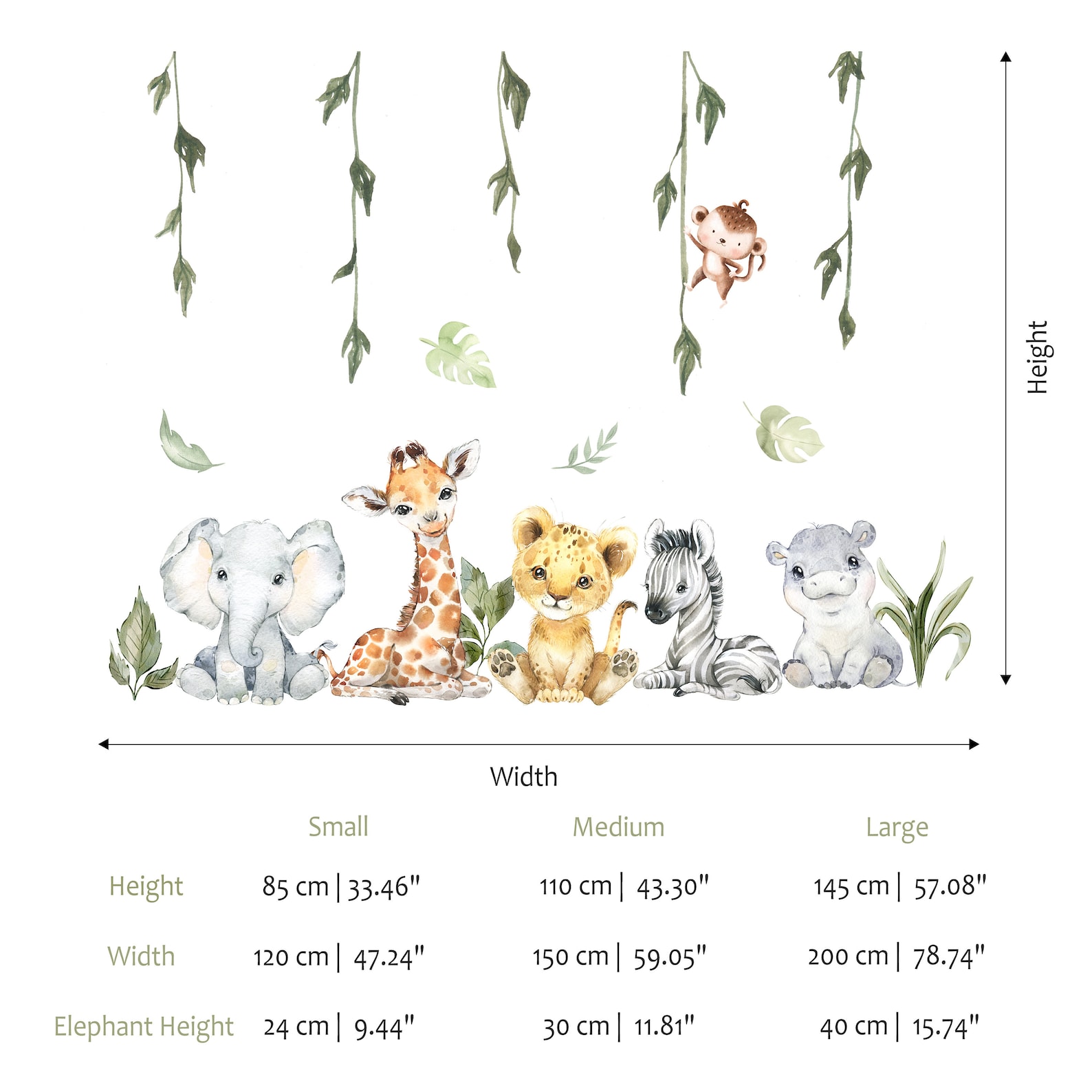 XL Safari Wall Sticker Set for Kids, Safari Animals, Wall Decal, Africa ...