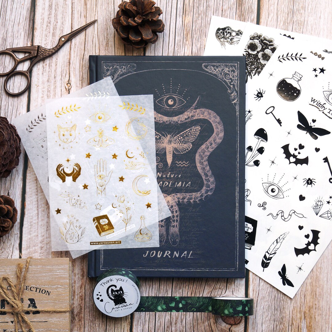 Dark Academia Journaling Set With 120 Matching Stickers and Washi Tape ...