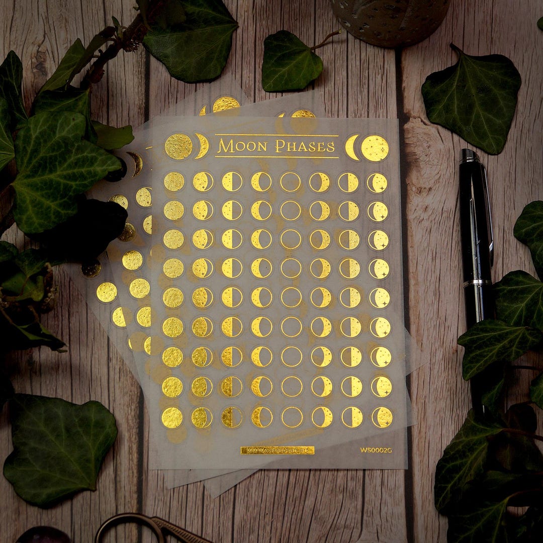 Moon Phases Gold Foil Washi Stickers - Set of 3 | Wicca Lunar Calendar ...