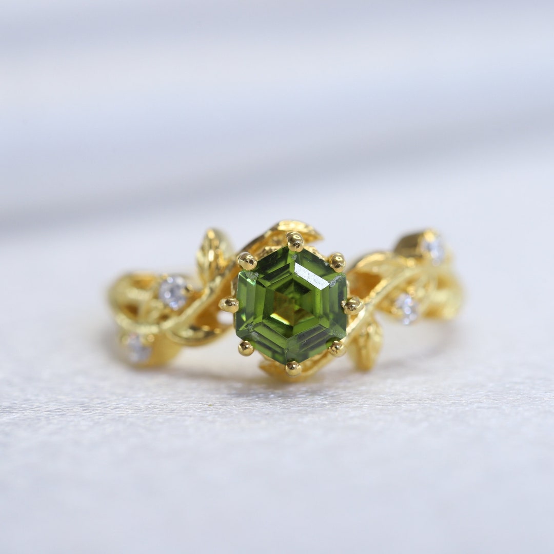 Twig Peridot Engagement Ring Cluster Alternative Diamond Wedding Ring ...