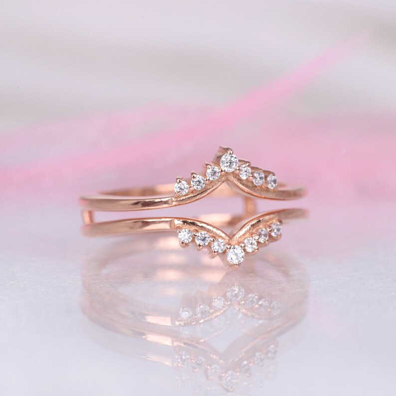 Double Curved Wedding Band Ring Enhancer 14k Rose Gold Curved - Etsy