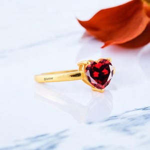 Heart Shape Garnet Ring 14K Solid Gold Ring Heart Symbol Ring Gift for ...