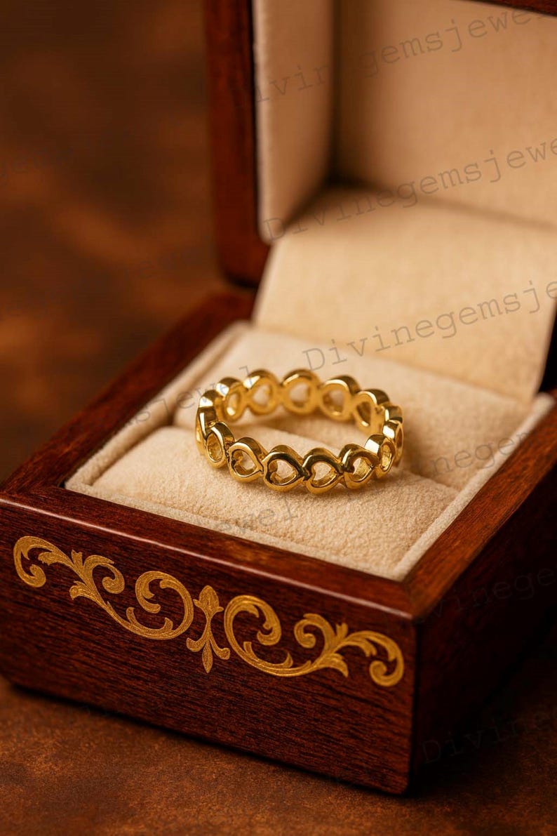 Heart Eternity Girls Band, 14K Solid Gold Eternity Love Ring, Stacking ...
