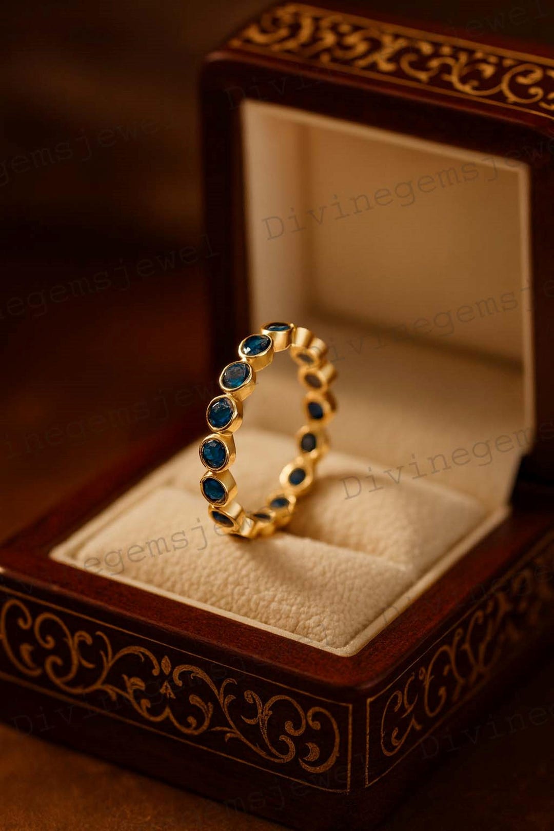 14k Yellow Gold Eternity Girl Matching Band Dainty Blue Sapphire ...