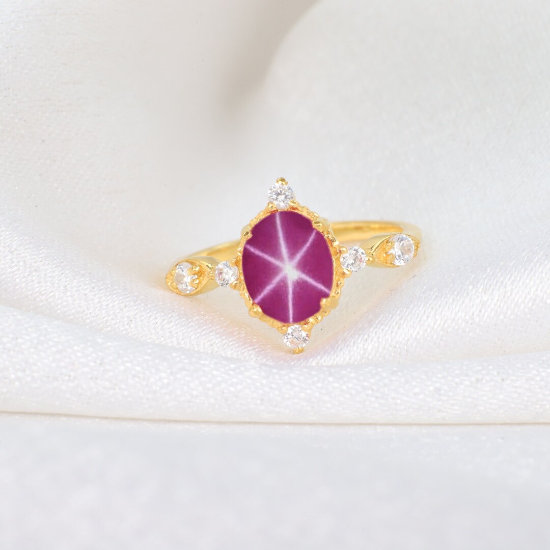 Vintage Star Ruby Ring 14k Gold Bridesmaid Ring July Birthstone Jewelry ...