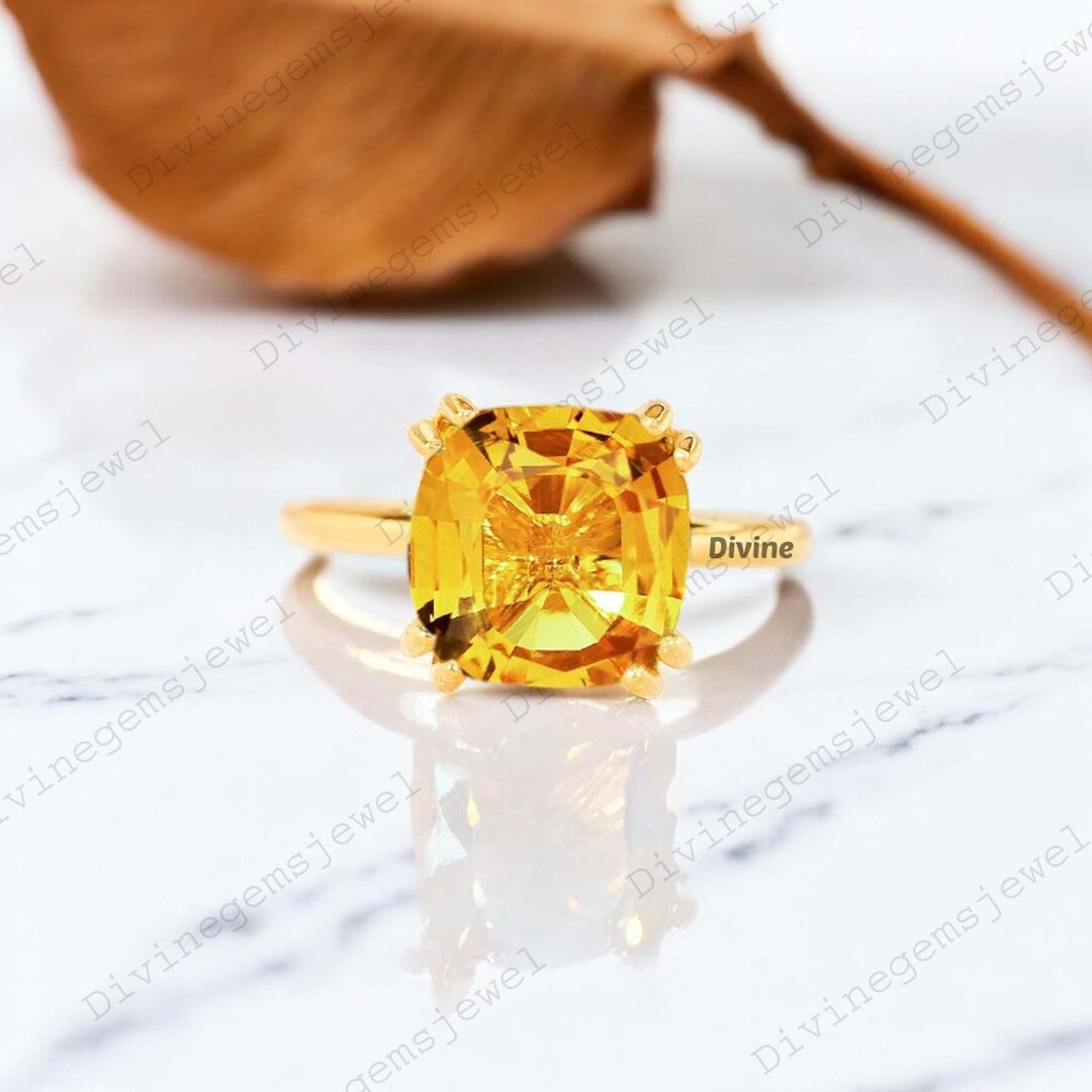 Yellow Citrine Solitaire Ring Crystal Women Jewelry Stacking Bridal ...