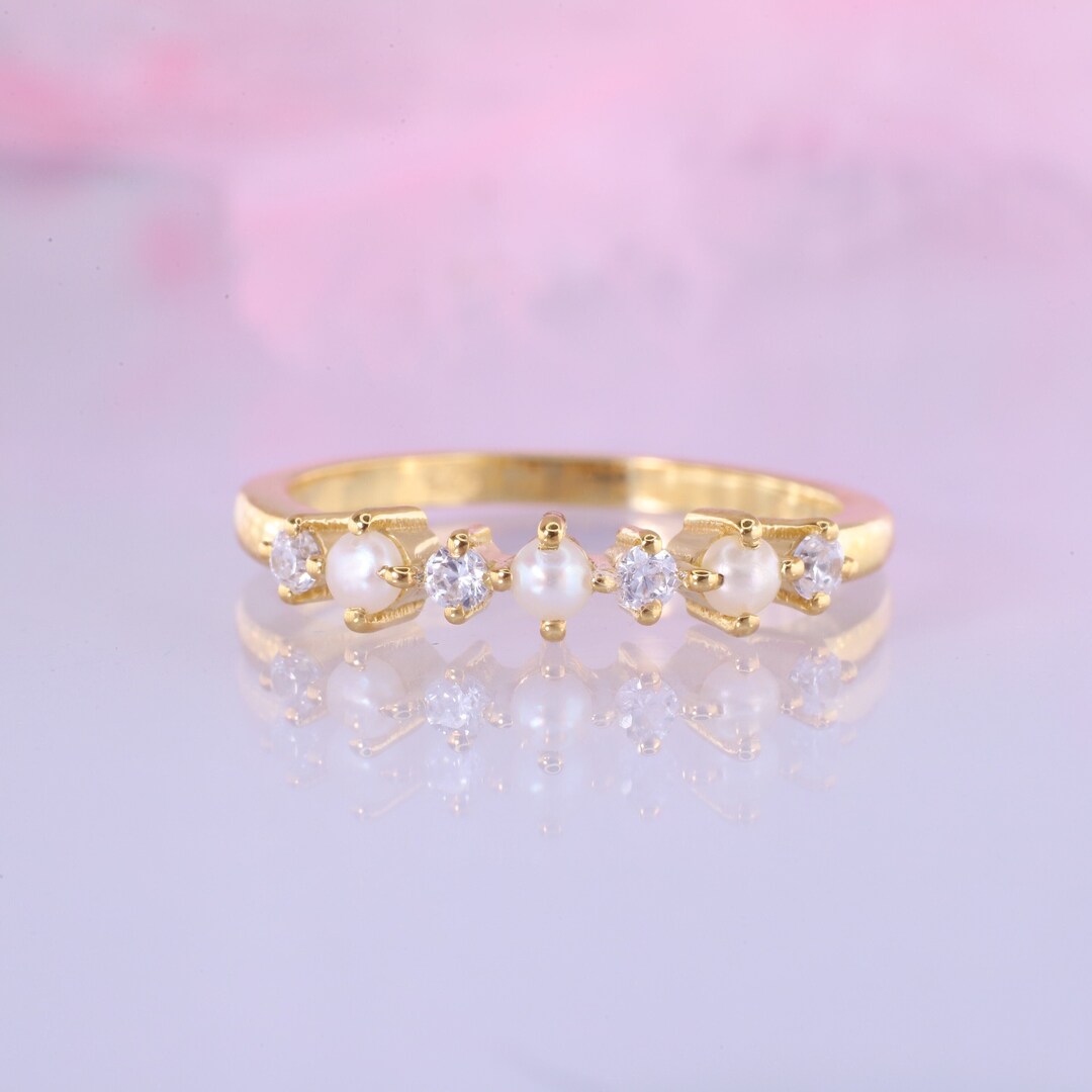 Freshwater Pearl Matching Band 14k Gold Half Eternity Band June ...