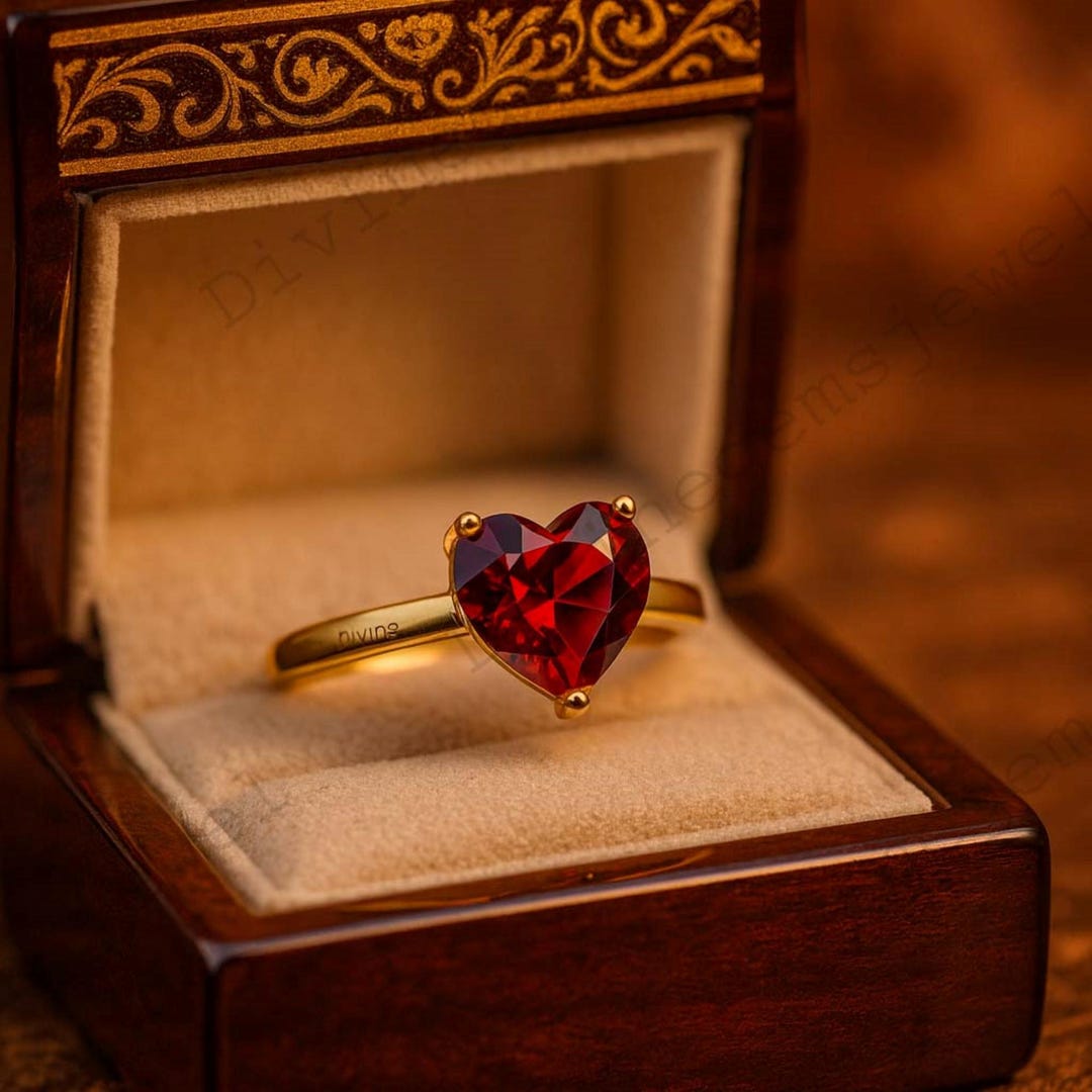 Heart Shape Garnet Ring 14K Solid Gold Ring Heart Symbol Ring Gift for ...