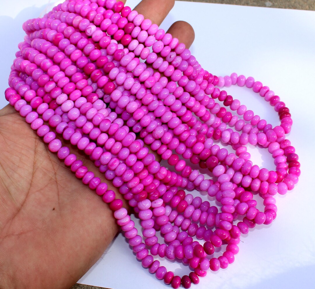 Hot Pink Opal Smooth Rondelle, Shaded Gemstone Beads, AAA Quality ...