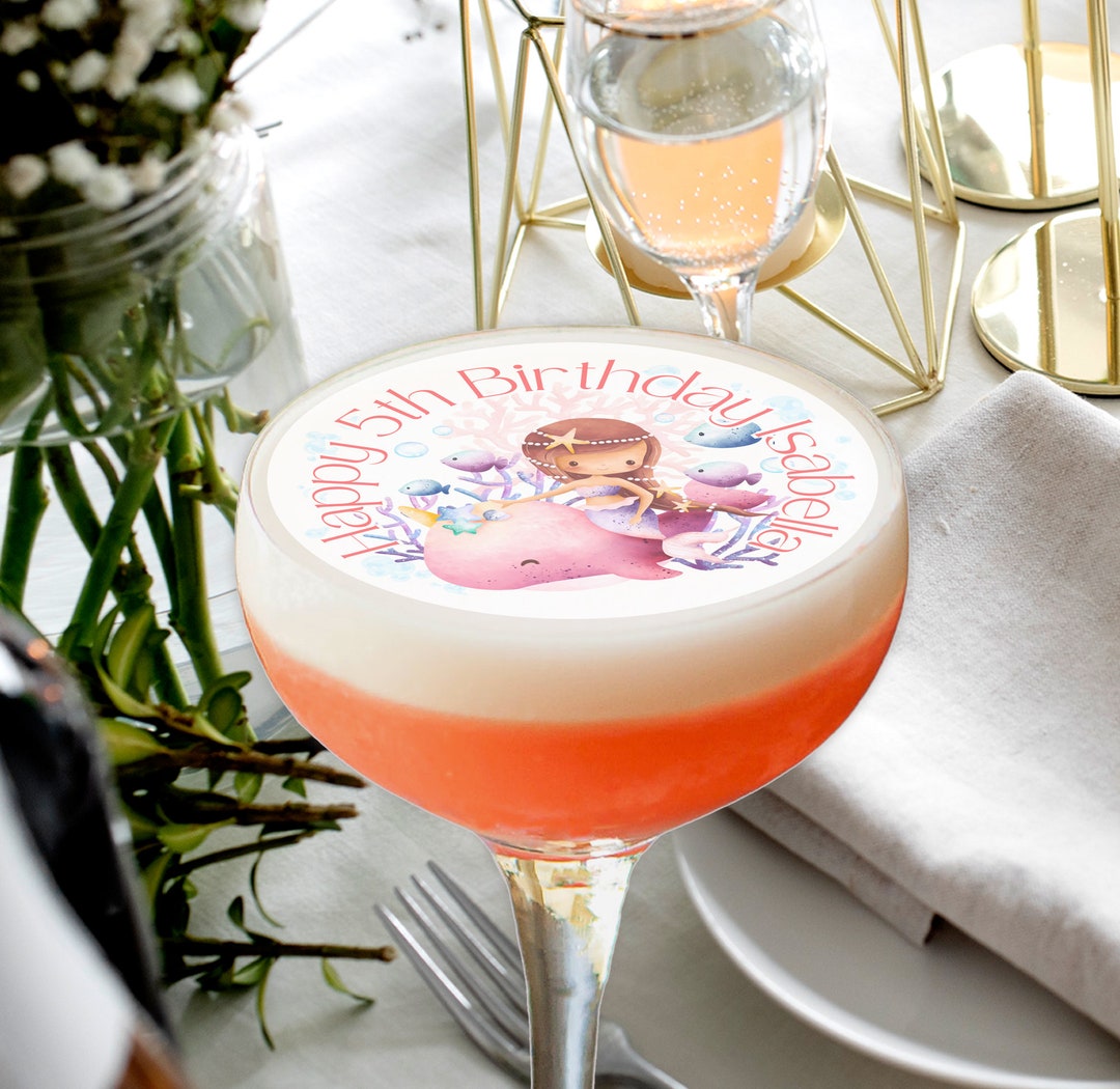 Pre-cut Mermaid and Whale Edible Drink Topper With Customisable Text - Etsy