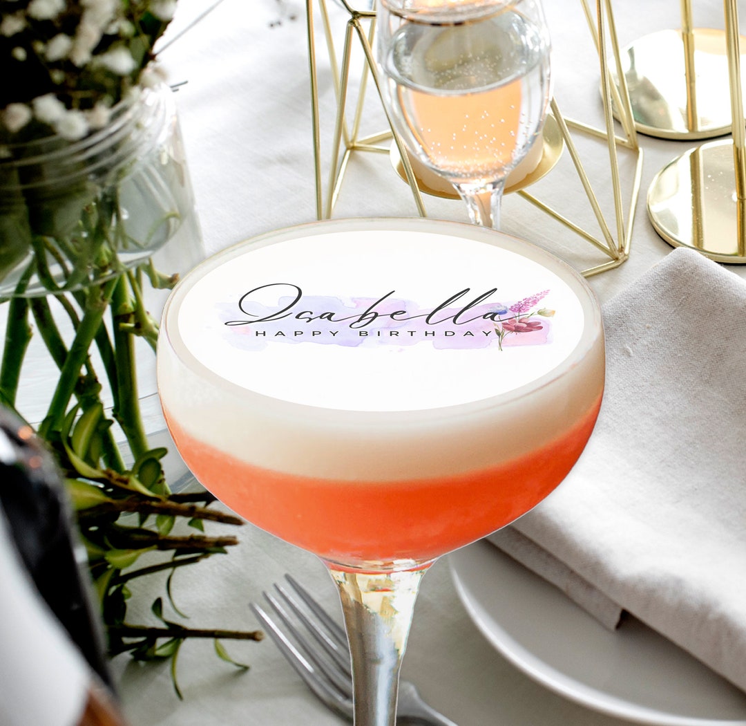 Watercolor Floral-themed Happy Birthday - Custom Edible Cocktail ...