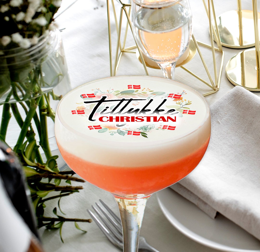 Edible Danish Flags Tillykke Cocktail Drink Topper With Custom Name - Etsy