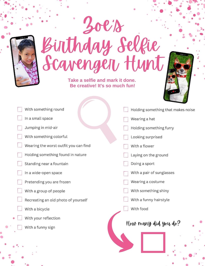 Selfie Scavenger Hunt Birthday Party Game, Low Cost Birthday Party Idea ...