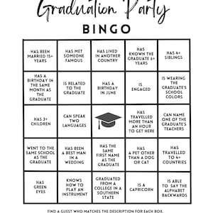 Find the Guest Bingo Graduation Party Game, Minimalist Grad Game, Get ...