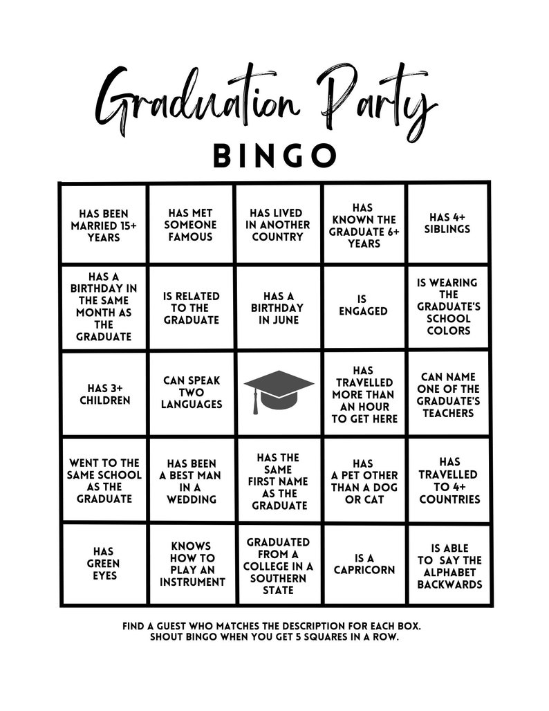 Find the Guest Bingo Graduation Party Game, Minimalist Grad Game, Get ...