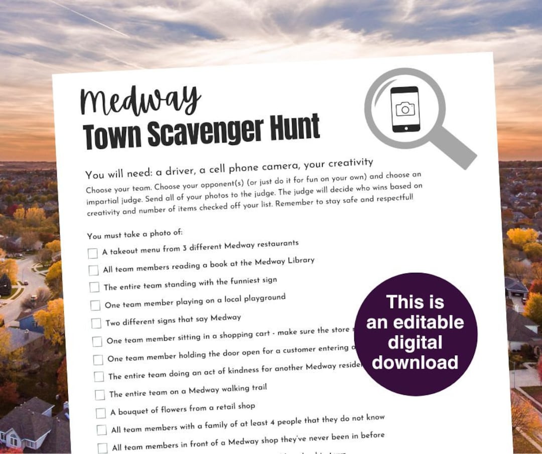 Around Your Town Scavenger Hunt, Family Game, Challenge Your Friends ...