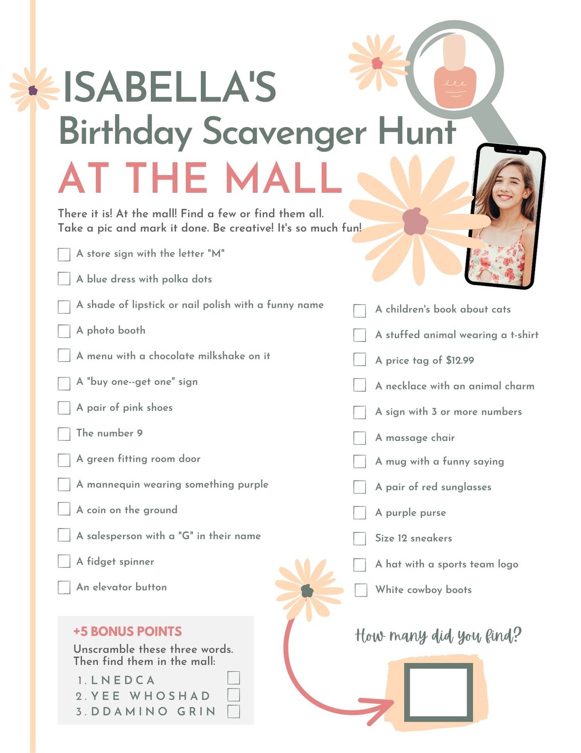 Shopping Mall Scavenger Hunt Birthday Party Game, Low Cost Birthday ...