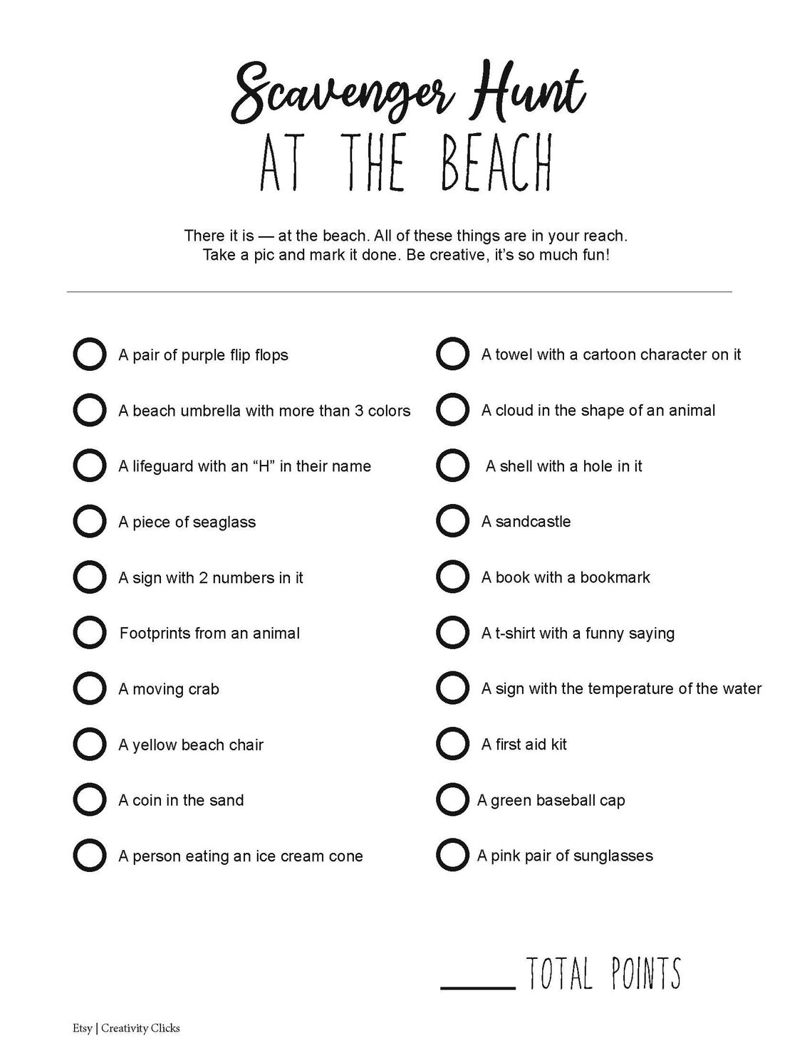 Scavenger Hunt at the Beach, Vacation Family Activity, Low Cost Game ...