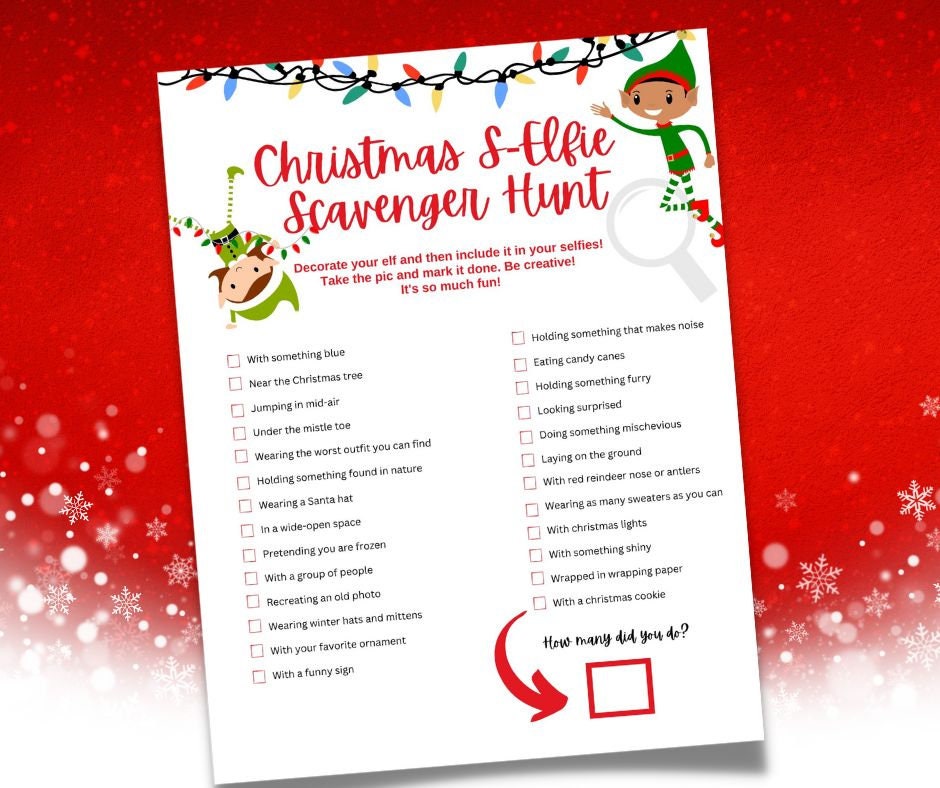 Christmas Scavenger Hunt, Color the Elf and Take S-elfies, Christmas ...
