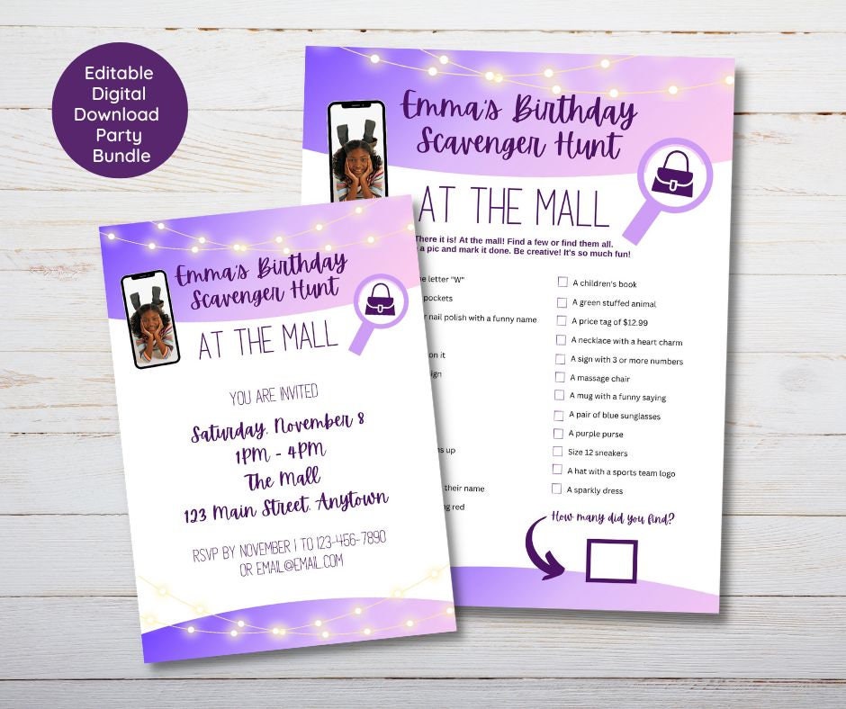 Shopping Mall Scavenger Hunt Birthday Bundle, Party Game and Matching ...