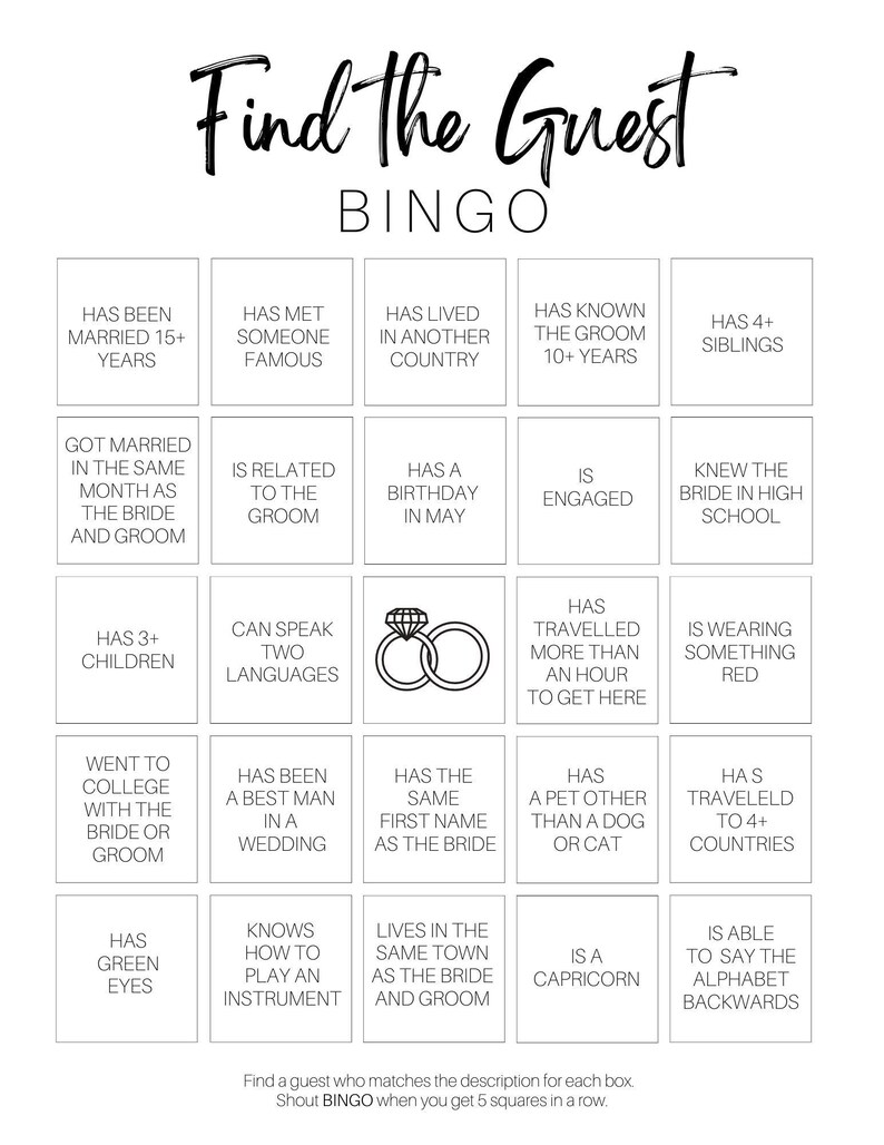 Find the Guest Bingo Wedding Game, Minimalist Bridal Shower Game ...