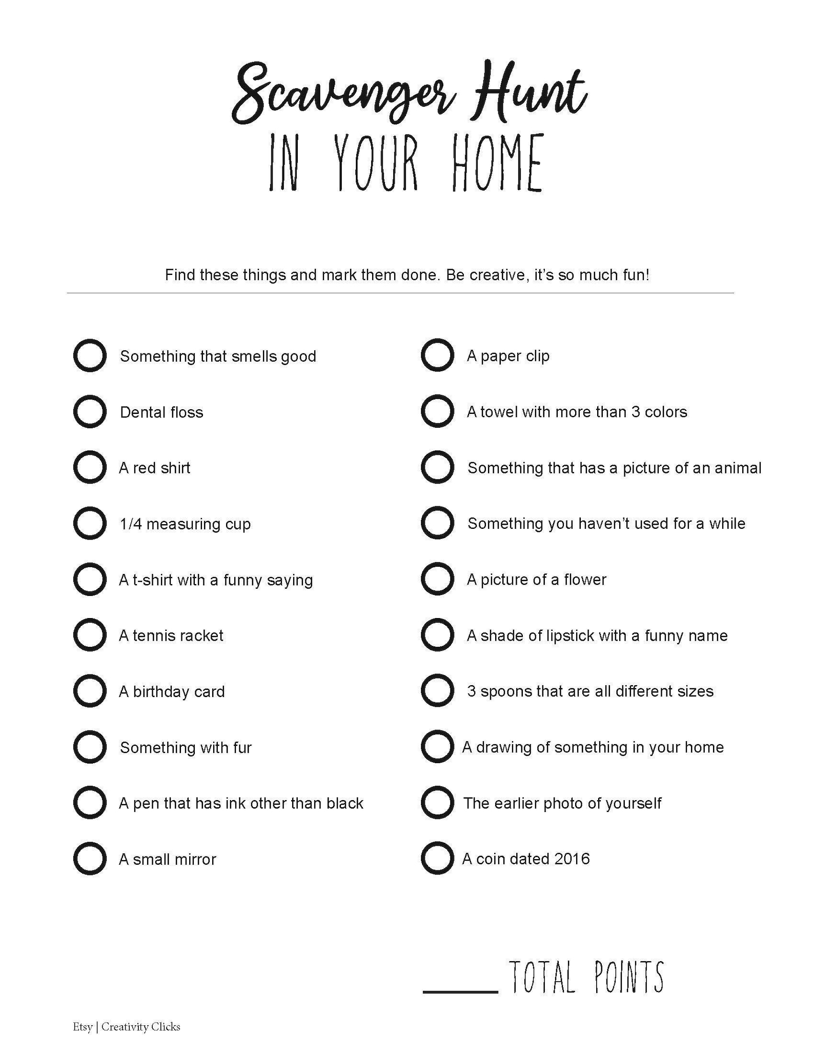 Scavenger Hunt in Your Home, Fun Family Activity, Keep Kids Busy, Game ...