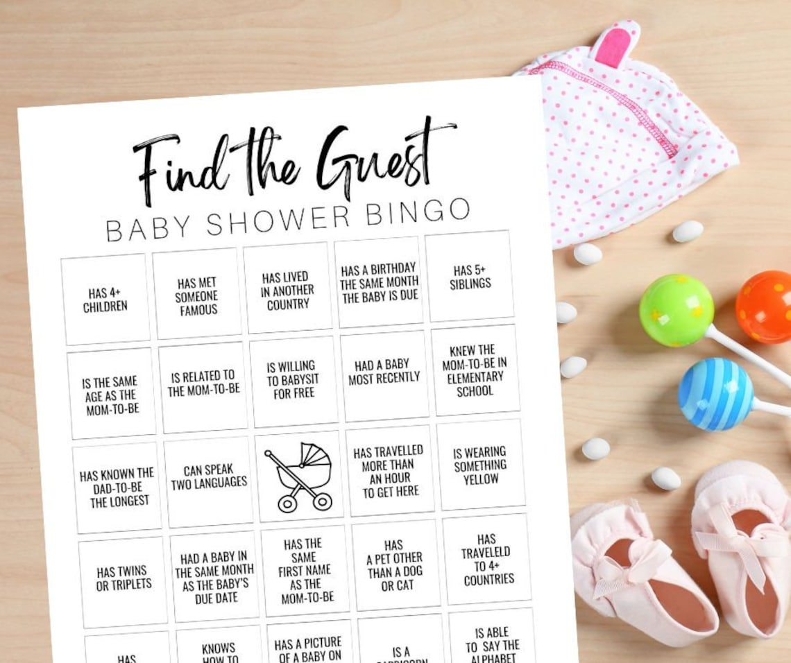 Find the Guest Bingo, Baby Shower Game, Minimalist Baby Shower Game ...